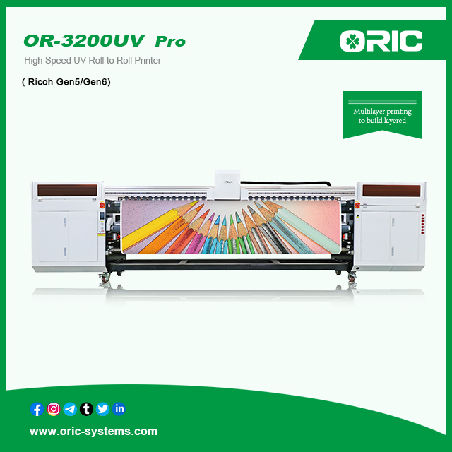 OR-3200UV Pro 3.2m UV Roll To Roll Printer With Six Ricoh Gen5/Gen6 Print Heads High Speed UV ...